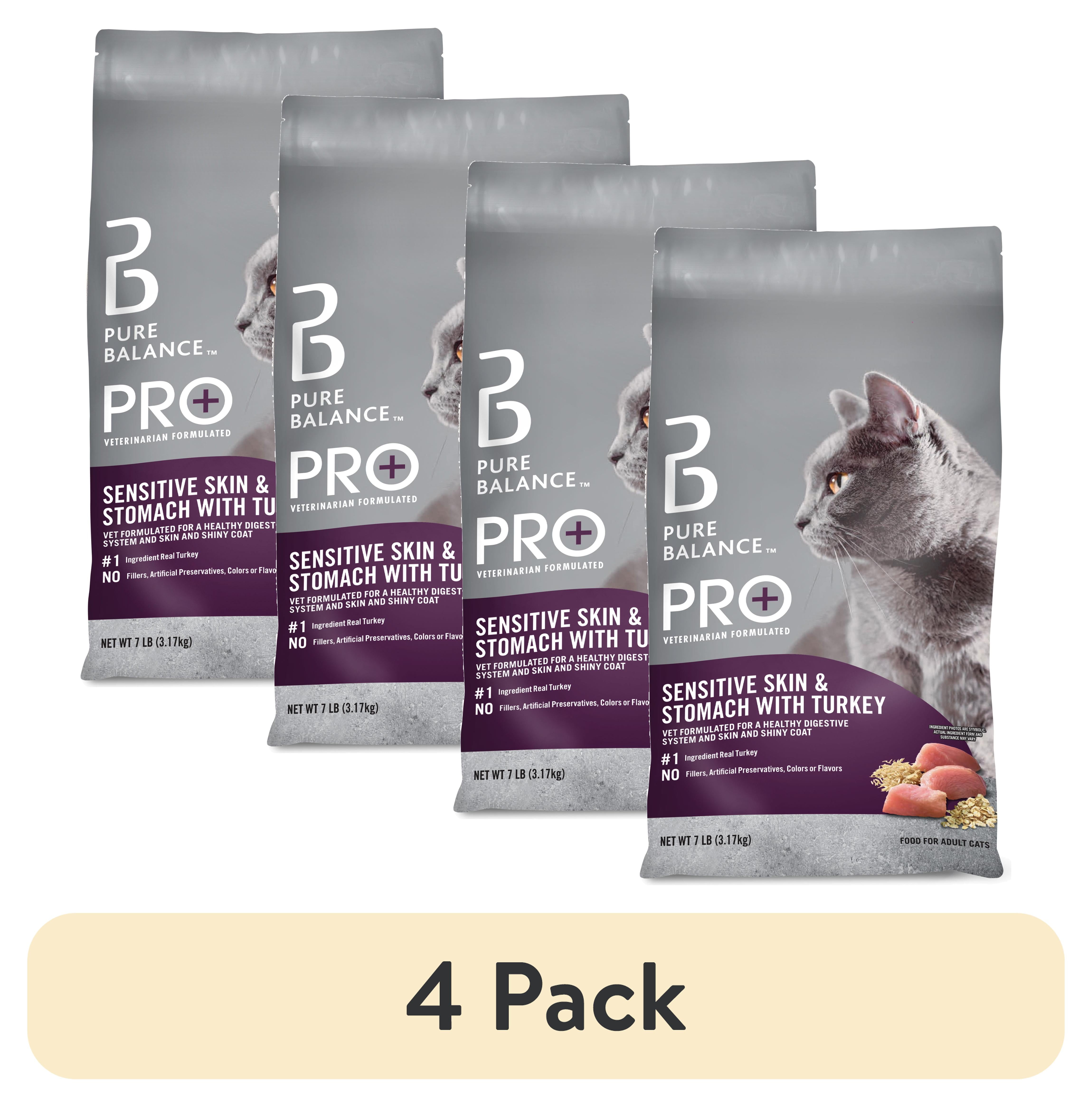 (4 pack) Pure Balance PRO+ Sensitive Skin & Stomach with Turkey Dry Cat ...