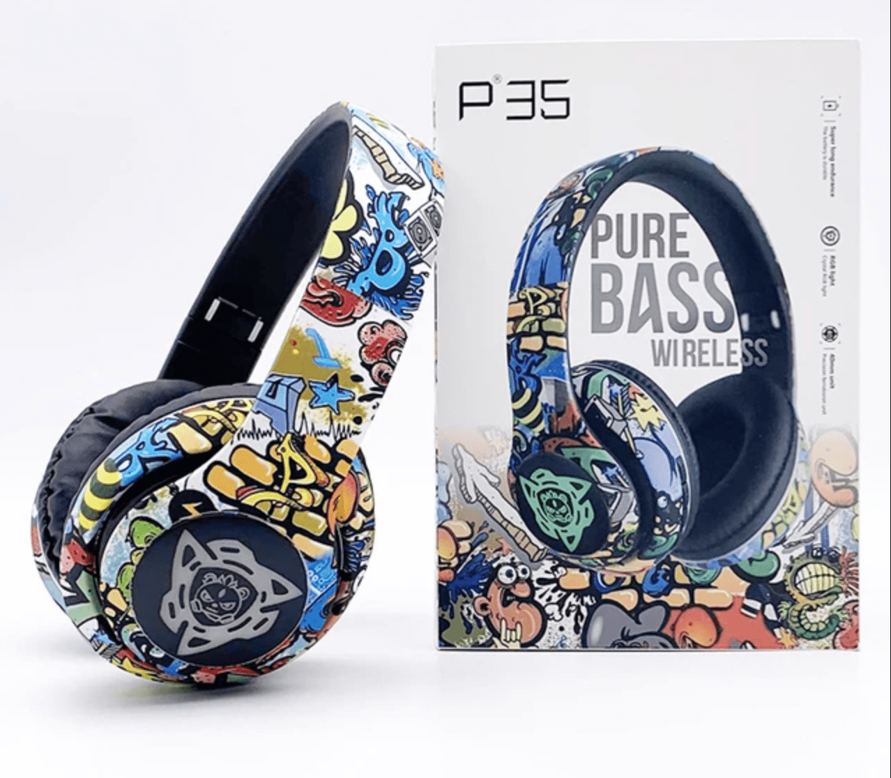 Pure Bass Wireless Bluetooth P35 Headphones: Hip Graffiti Style in ...