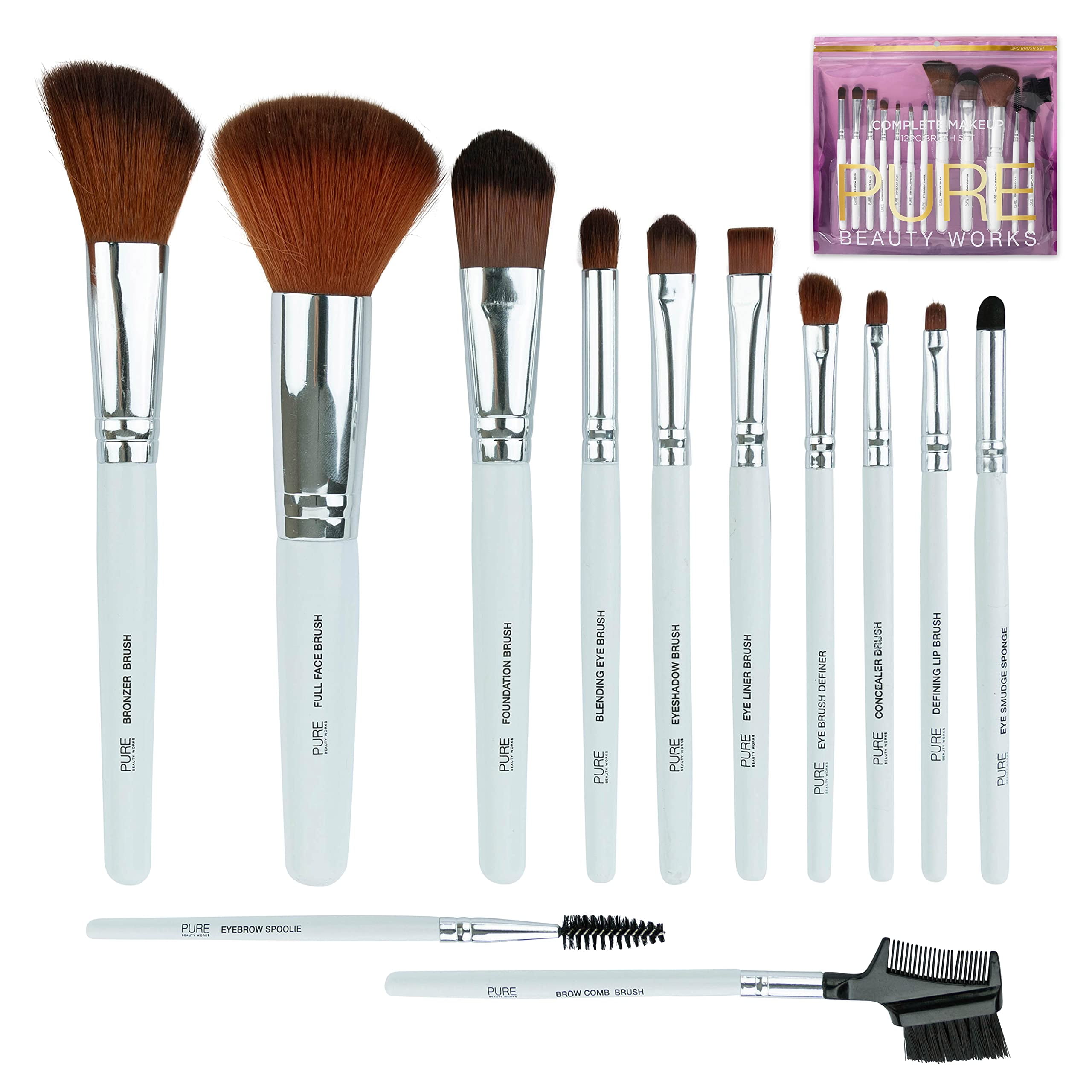 Pure Beauty Works 12pc TSF6 Complete Makeup Brush Set Premium Synthetic ...