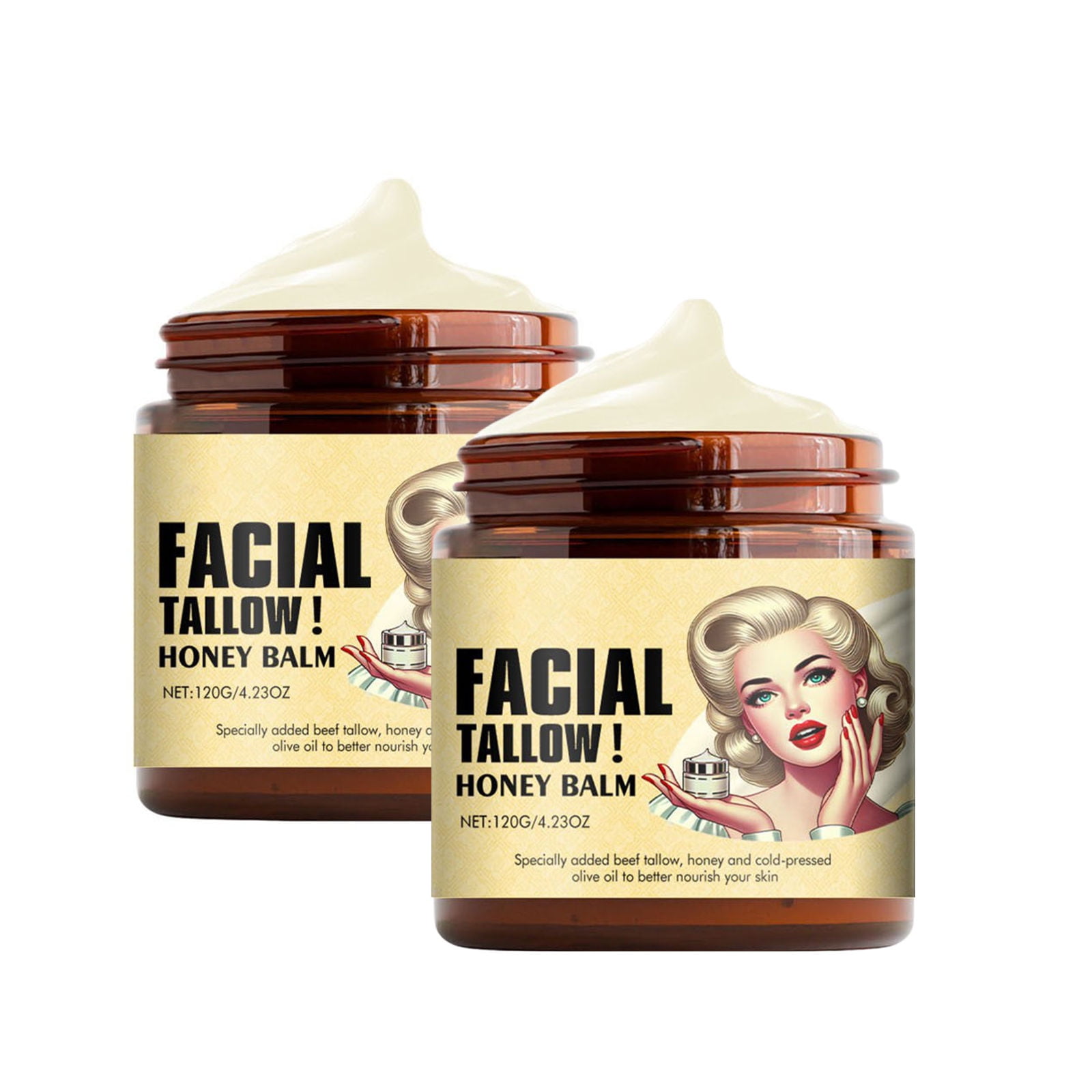 Pure Beef Tallow and Honey Balm for Dry Skin, Grass Finished Face Cream, Moisturizing Cream for ...