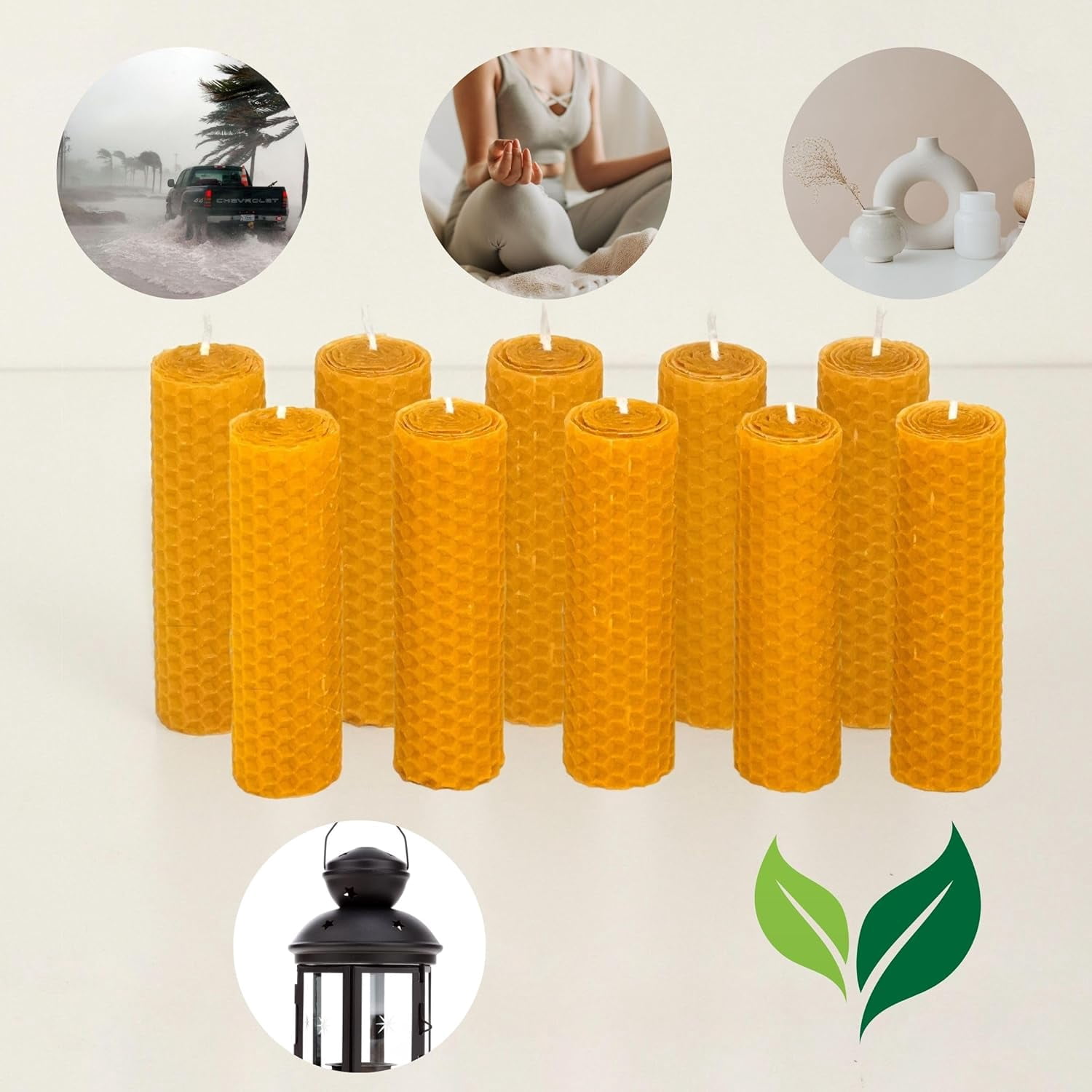 Pure Beeswax Pillar Candles,Compatible with Lanterns, Drip-,Slow time ...