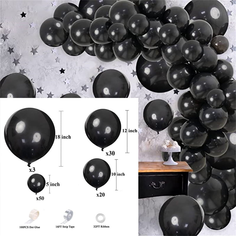 Pure Black Balloons Garland Birthday Party Ballon Arch Kit Latex Matte ...