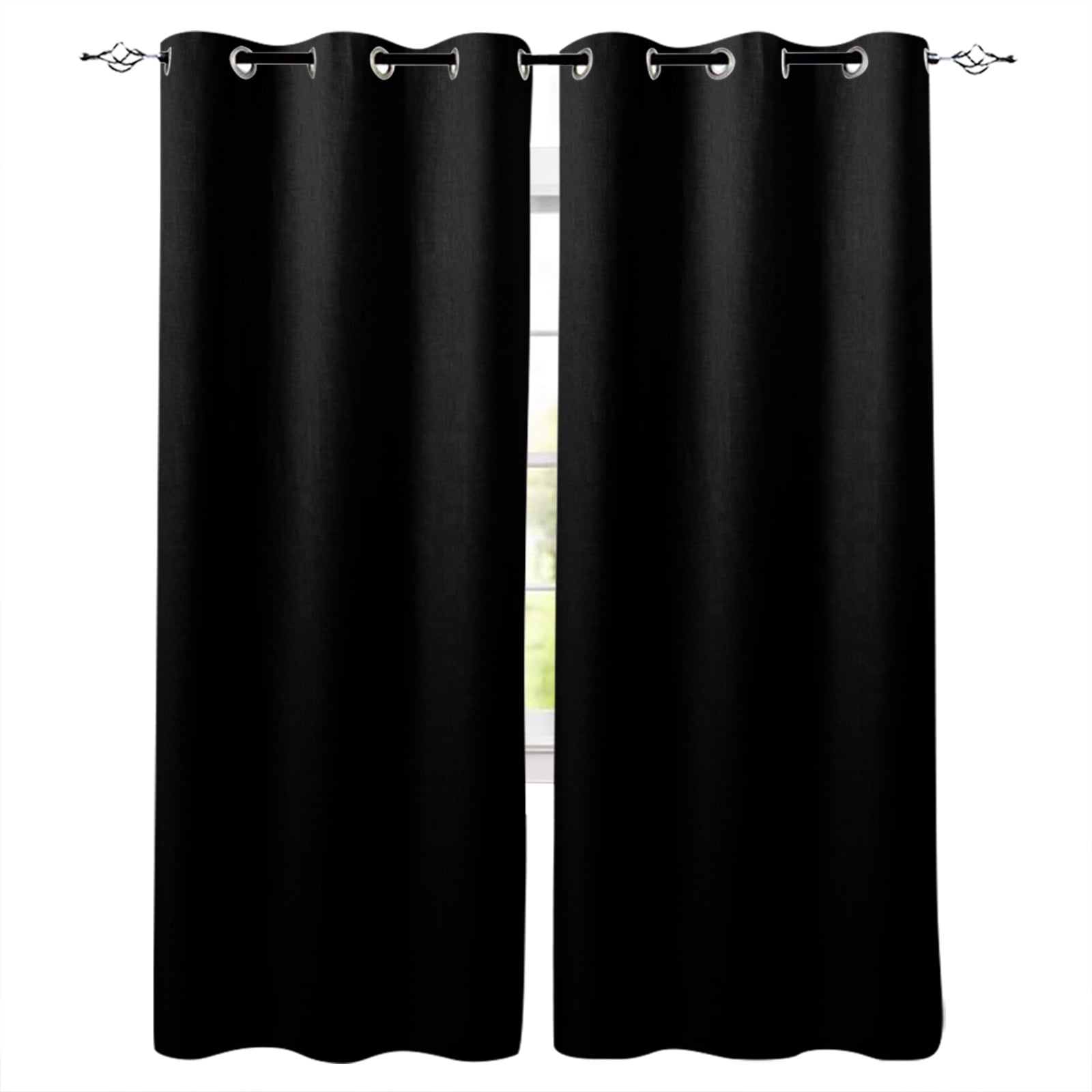 Pure Black Blackout Curtains 54 Inches Long for Bedroom, Simple Solid ...