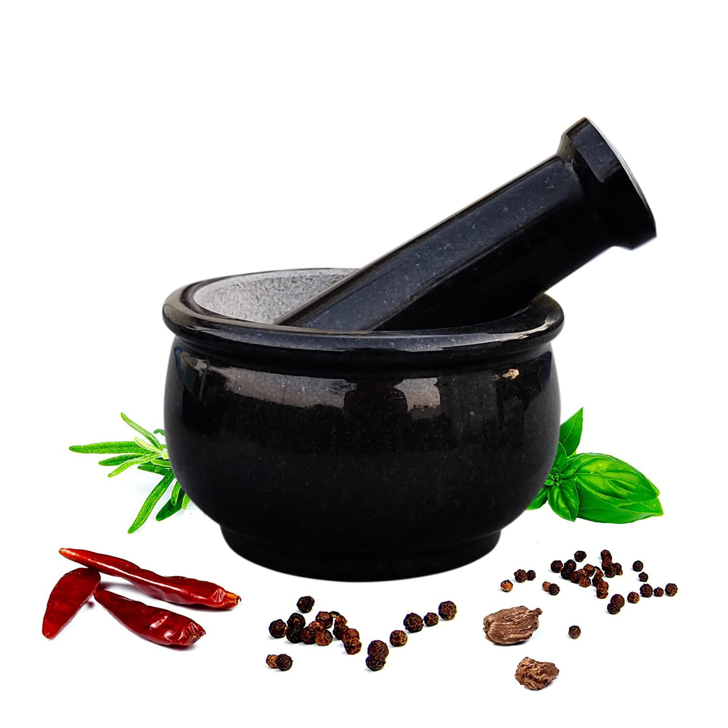 Pure Black Granite Stone Mortar & Pestle Set 6 Inch, Big Size | Okhli ...