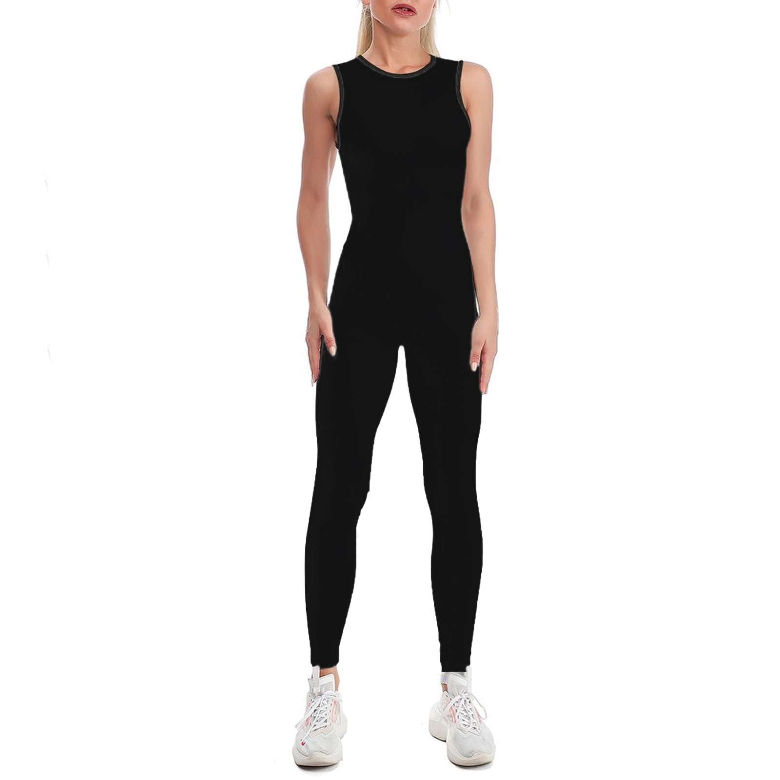 Pure Black Women's One Piece Yoga Jumpsuits Leggings Playsuit Gym Suit ...