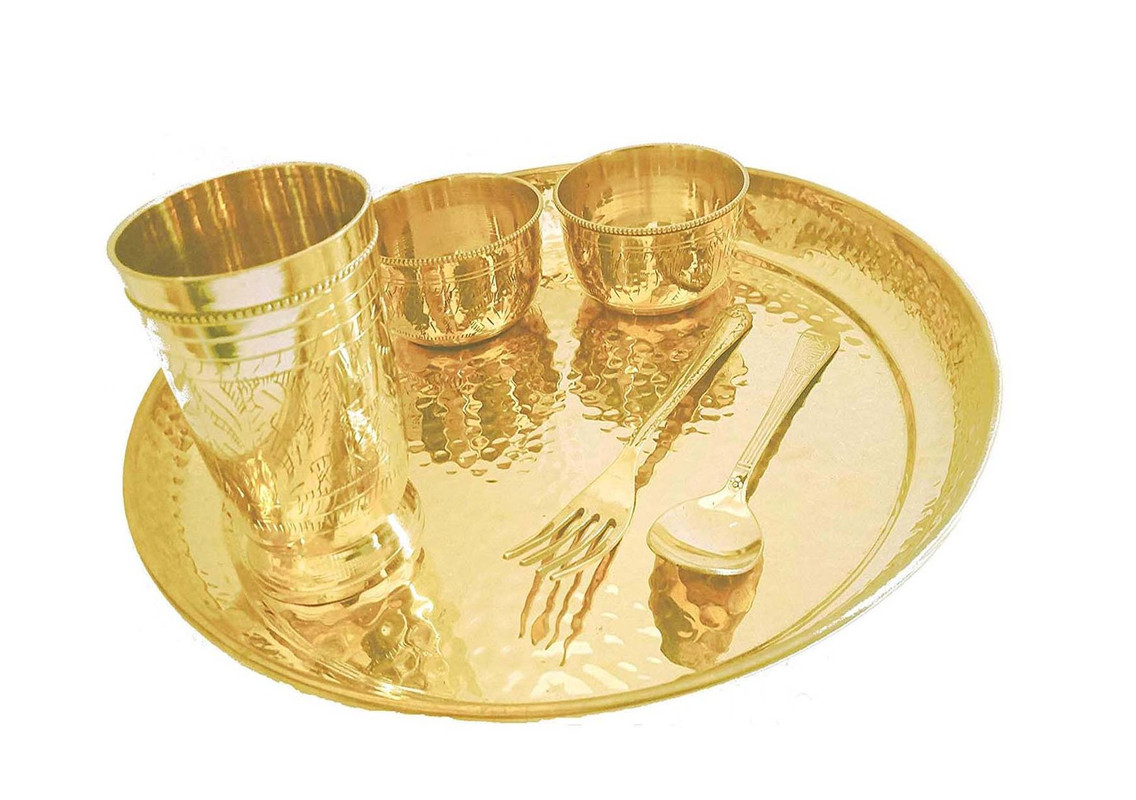 Pure Brass 5 PCs Dinner Set Dinnerware Glass Small Bowl Plate Bowl ...