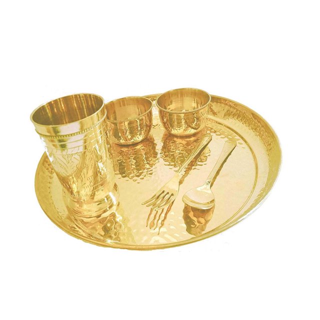 Pure Brass 5 PCs Dinner Set Dinnerware Glass Small Bowl Plate Bowl ...