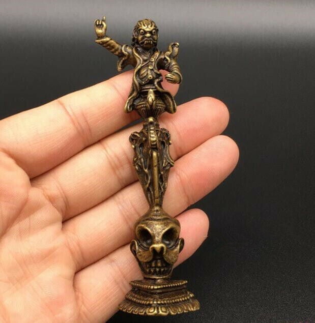 Pure Brass Angry Buddha Ward Off Bad Luck Small Statue Collect Chinese ...