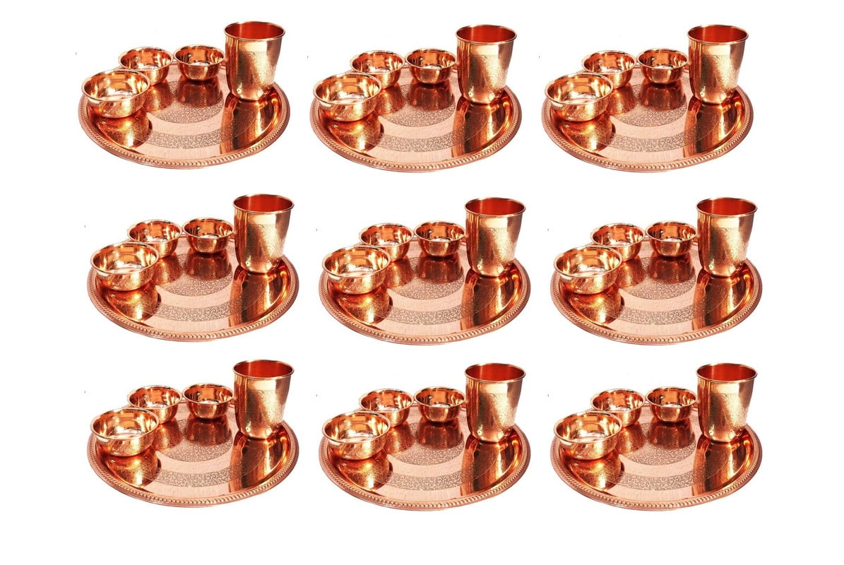 Pure Brass Embossed Luxury Dinner Set, Set of Seven, 100% Pure Brass ...