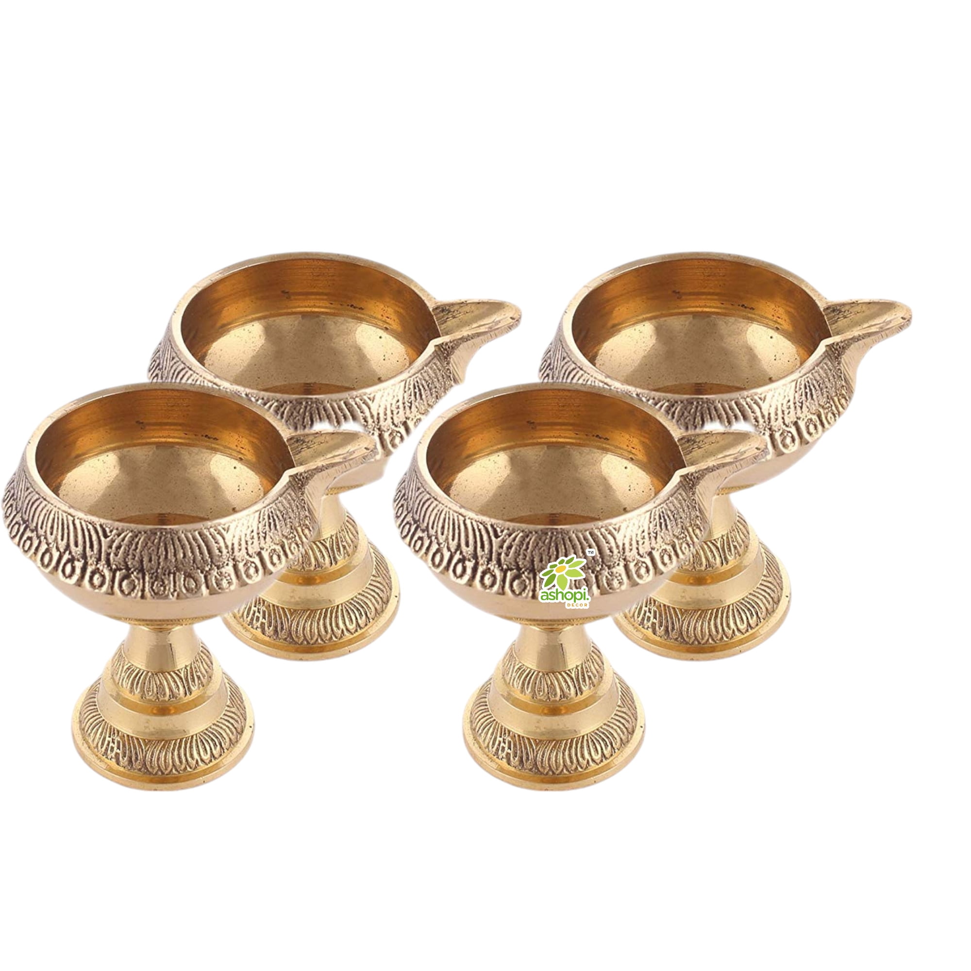 Pure Brass Handcrafted Diwali Kuber Deepak On Stand Diya Oil Lamp For Puja Home Decor Pack of 4 ...