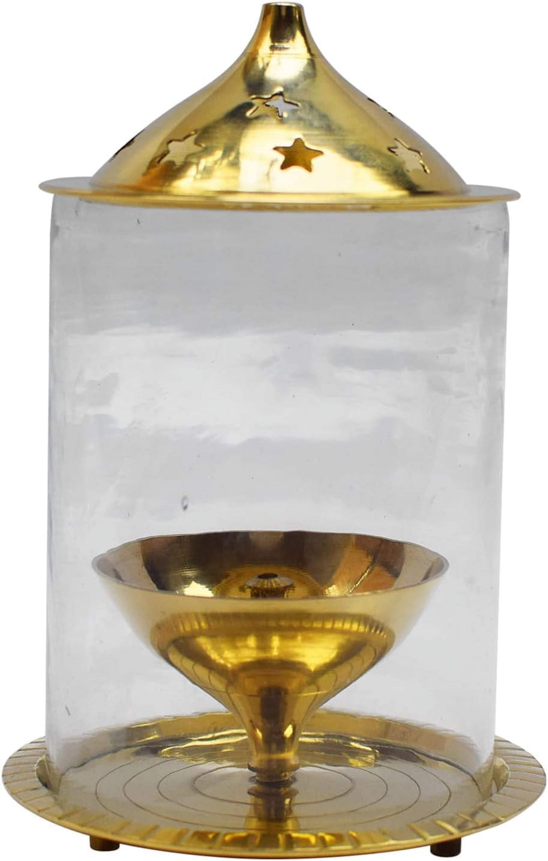 Pure Brass Oil Lamp Akhand Diya Glass Stand Deep Diwali (Large ...