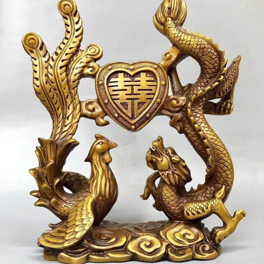 Pure Bronze copper Fengshui animal dragon phoenix Wedding Gift statue 10" China - Walmart.com