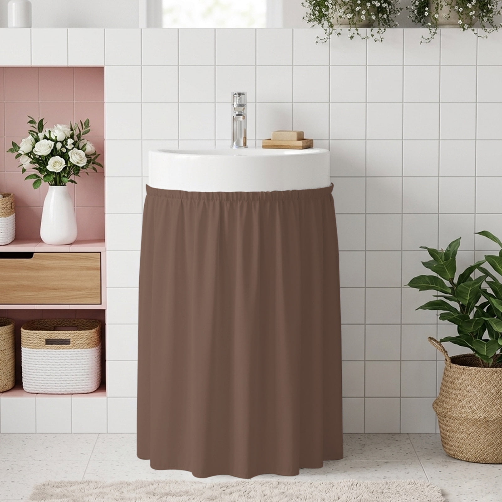 Pure Brown Small Cabinet Curtain 11''x13'', Simple Solid Color Bathroom ...