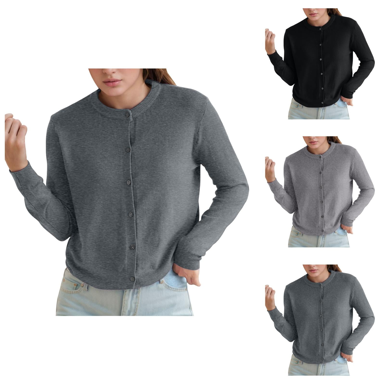 Pure Cardigan Twin Sets For Women Round Neck Long Sleeve Button Down ...