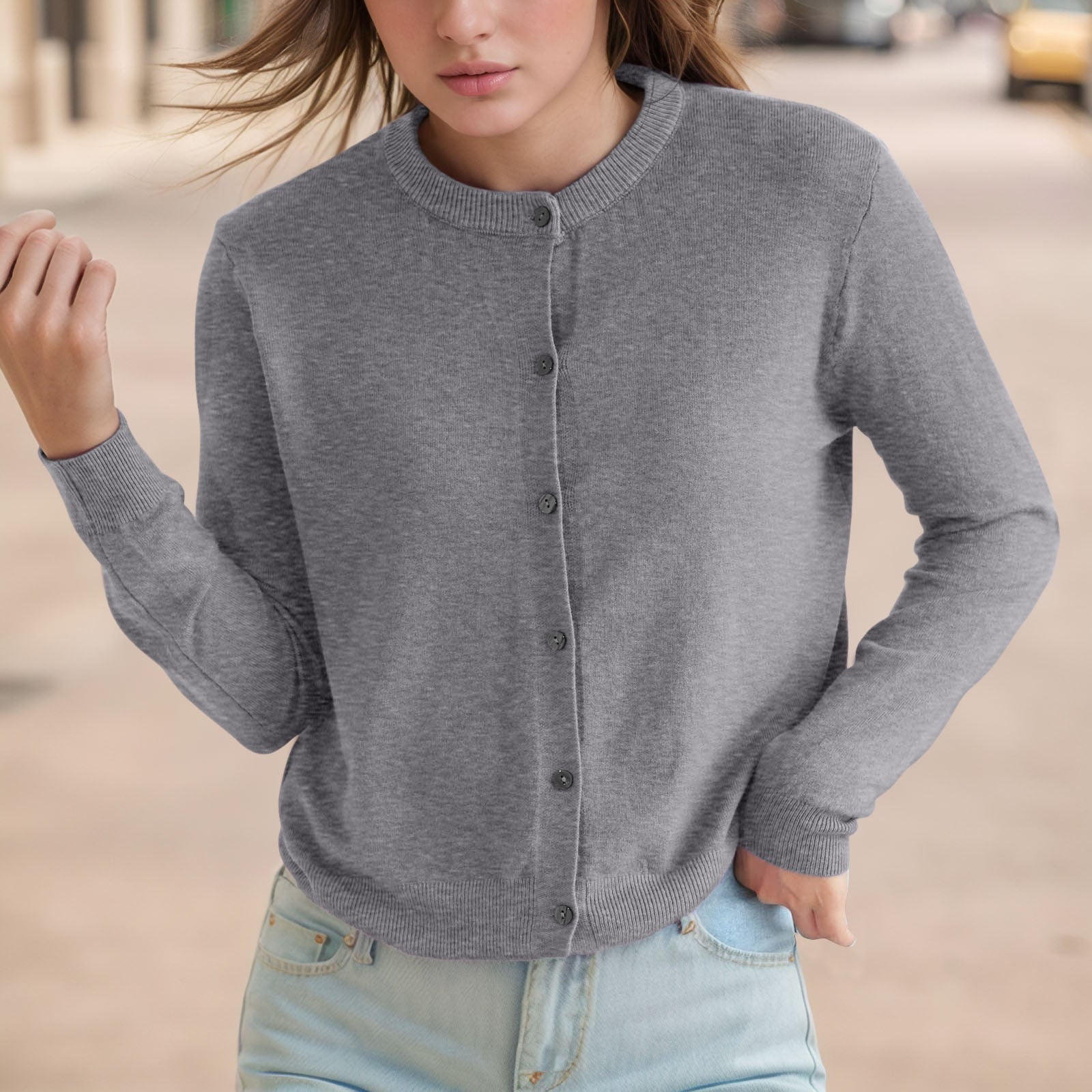 Pure Cardigan Twin Sets For Women Round Neck Long Sleeve Button Down ...