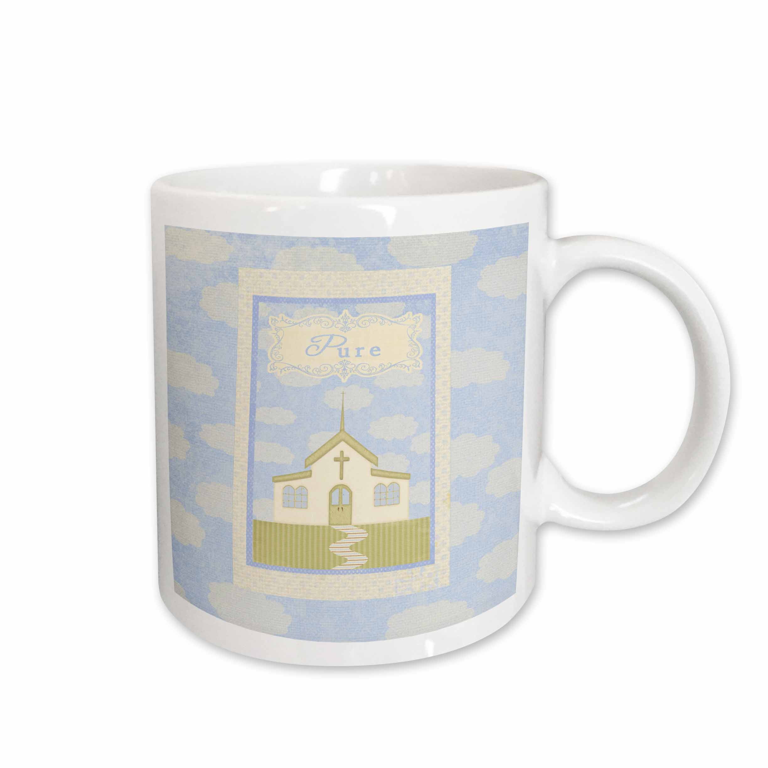 Pure Church with Clouds in Pastel Blue, Green, and Cream 11oz Mug mug ...