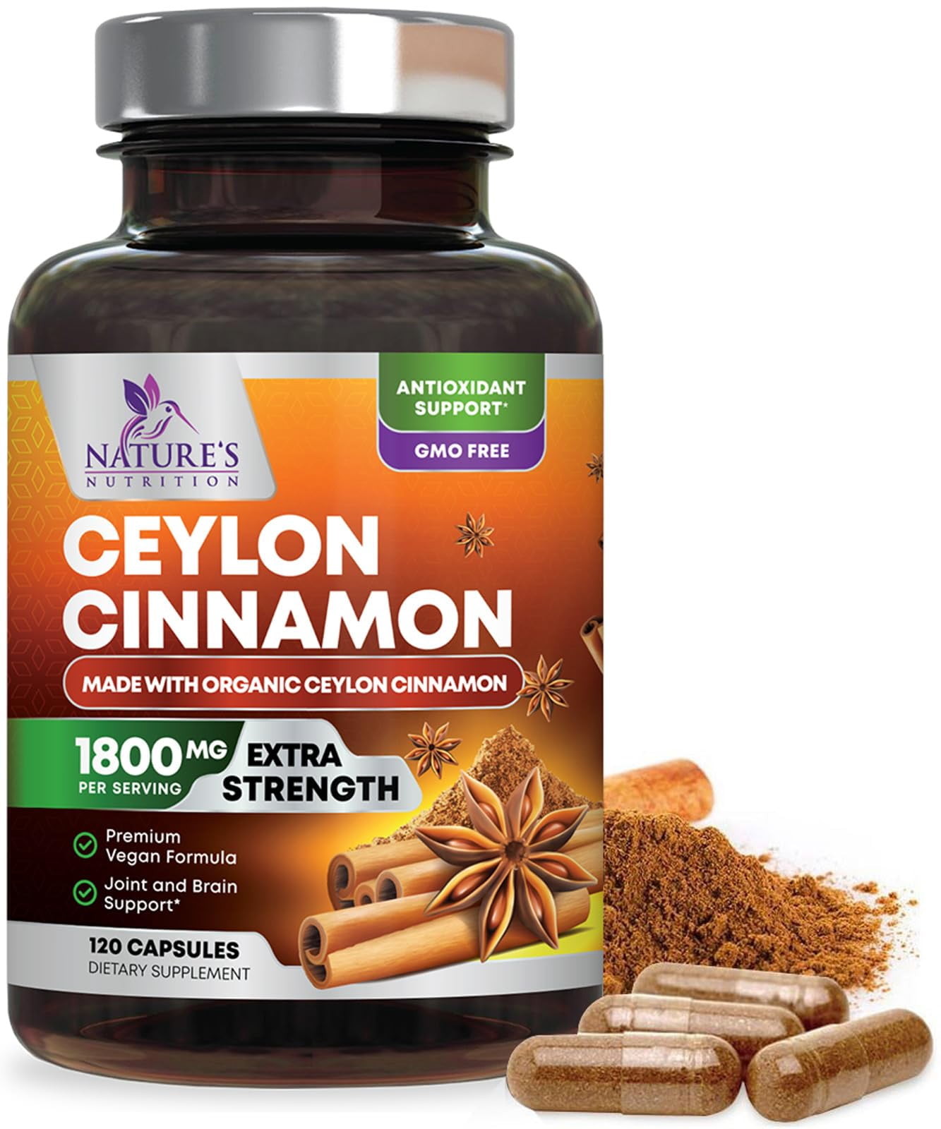 Pure Cinnamon Capsules, Certified Organic Ceylon Cinnamon Pills, Non ...