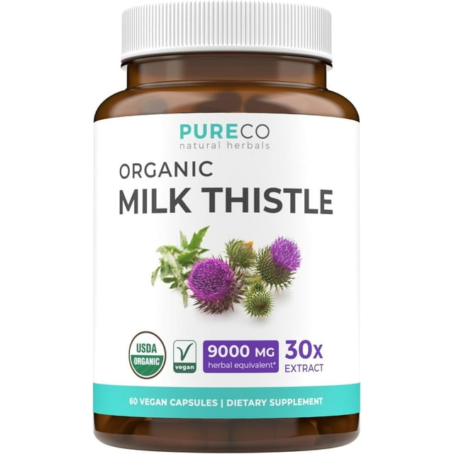 Pure Co Organic Milk Thistle Liver Support Supplement with 80% ...