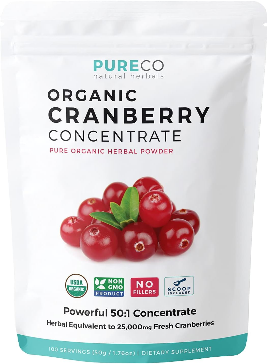 Pure Co Cranberry Supplement, 50:1 Concentrate, 500mg, 100 Servings ...