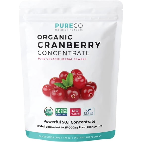 Pure Co Cranberry Supplement, 50:1 Concentrate, 500mg, 100 Servings ...