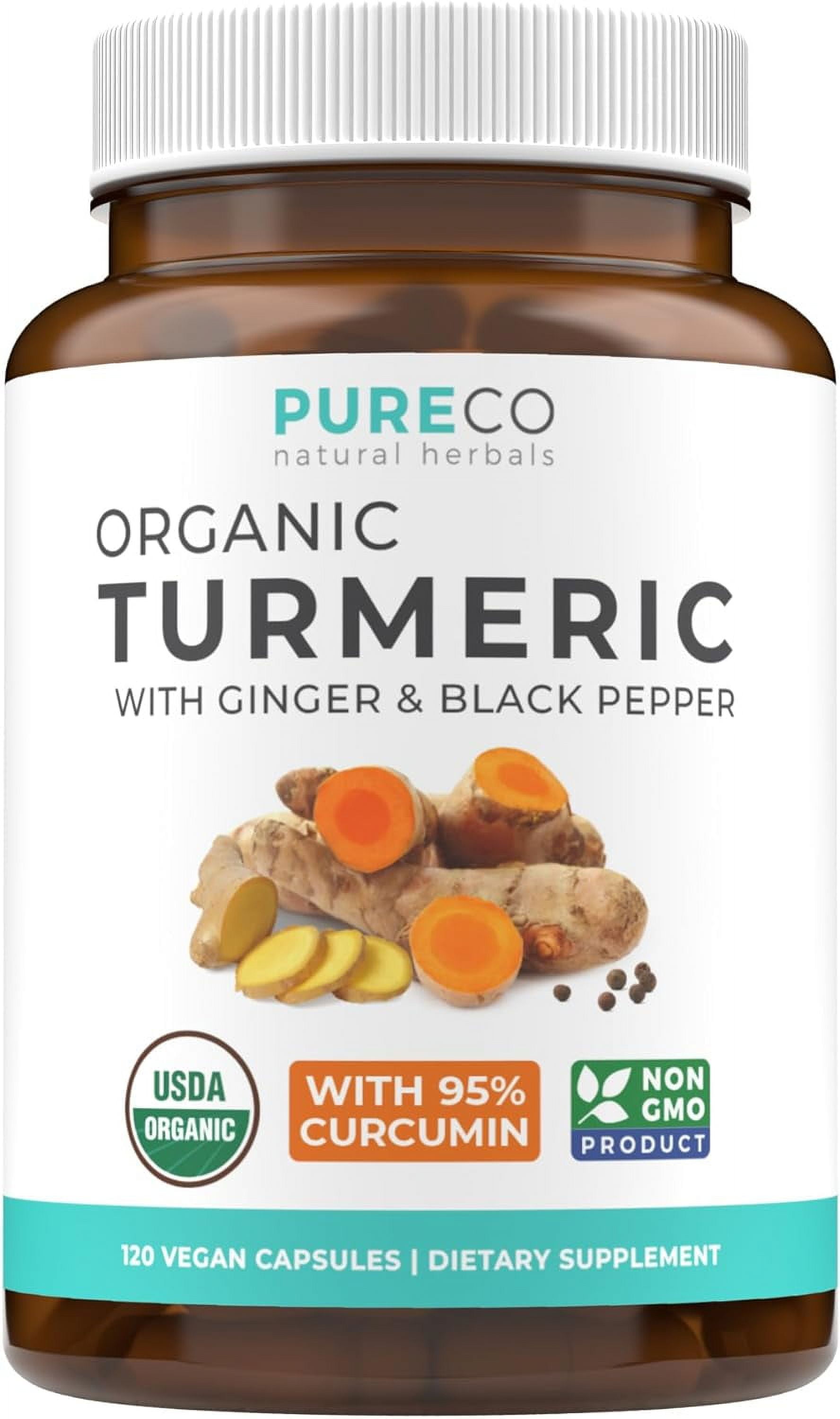 Pure Co USDA Organic Turmeric Curcumin with Black Pepper and Ginger ...
