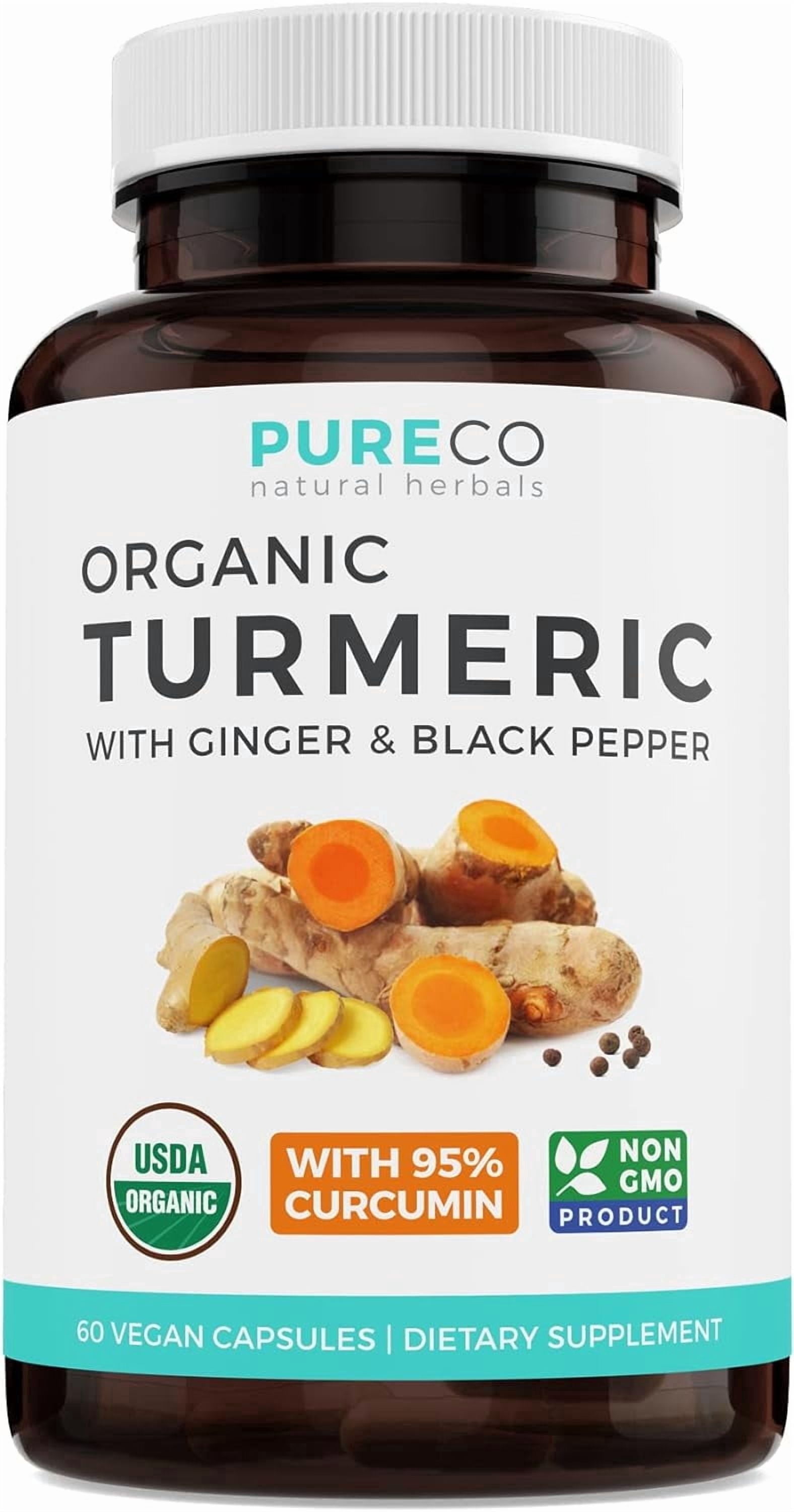Pure Co Organic Turmeric Curcumin Supplement with Black Pepper & Ginger ...