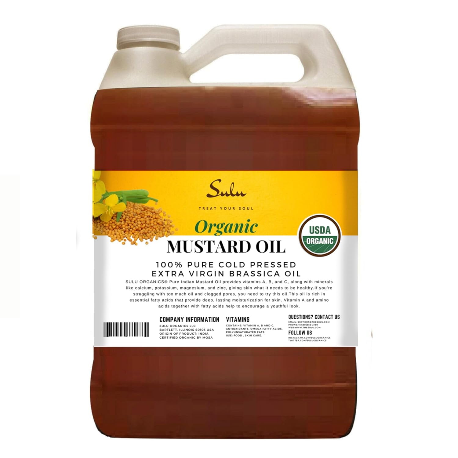 Pure Cold Extra Organic Unrefined Indian Mustard Seed Oil(64 fl.oz/4 ...