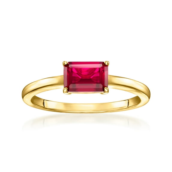 Pure Collection by Ross-Simons 0.80 Carat Emerald-Cut Lab-Grown Ruby Ring in 18kt Gold Vermeil ...