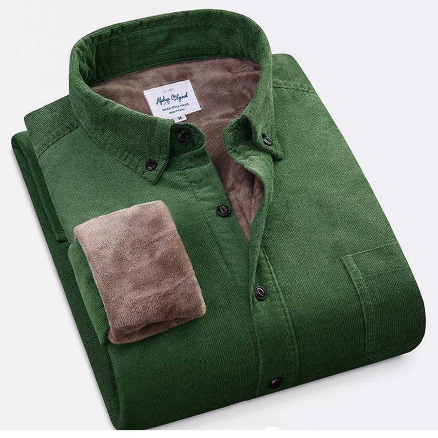 Pure Color Cotton Corduroy Warm Shirt Long Sleeve Men - Walmart.com