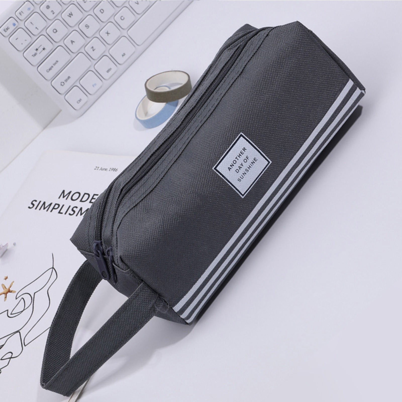 Pure Color Large Capacity Pencil Case Multi Compartment Zipper Bag ...