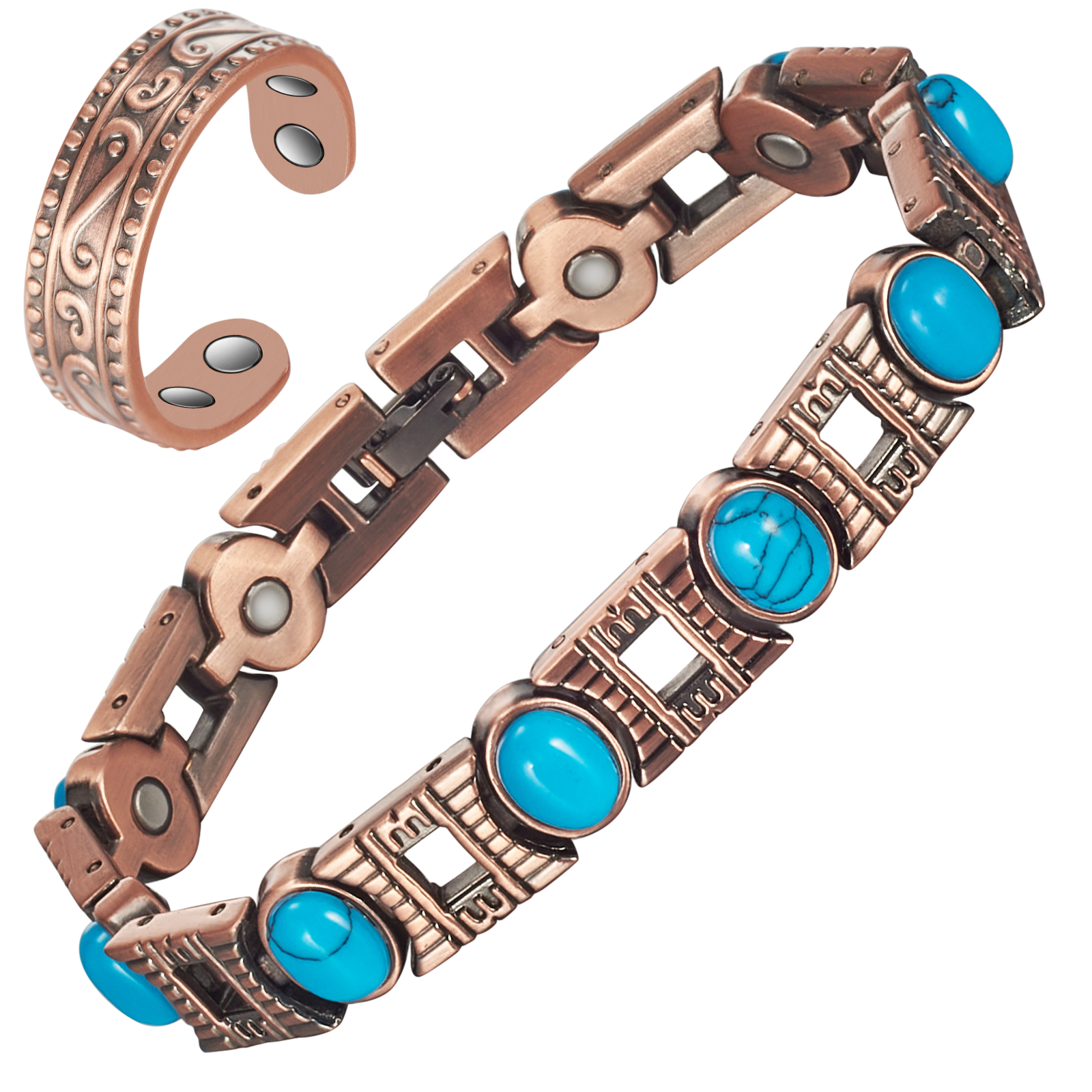 Wollet Copper Magnetic Bracelets for Women, Blue Turquoise Bracelets ...