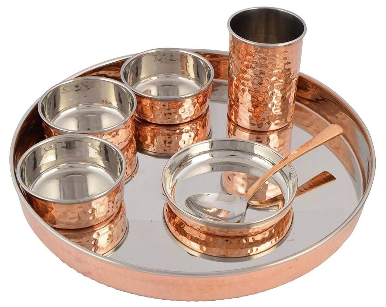 Pure Copper Dinner Plate Thali Set of 7 & Interior Stainless Steel ...