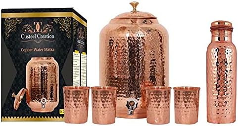 Pure Copper Drinkware Set - Copper Water Pot 8 Liter - 4 Glass 1 Bottle ...