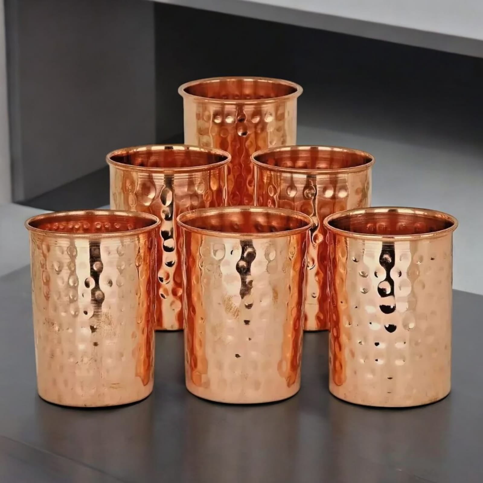 Pure Copper Glass Set, Handcrafted Hammered Cups for Health Benefits ...