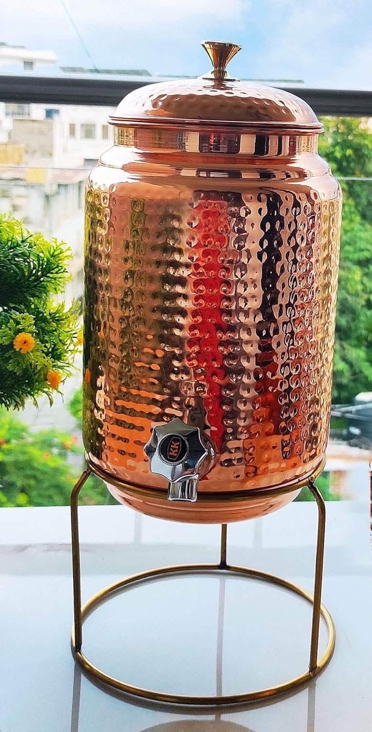 Antique Pure Copper Hammered Design 5 Liter Water Pot with Tap & Knob ...
