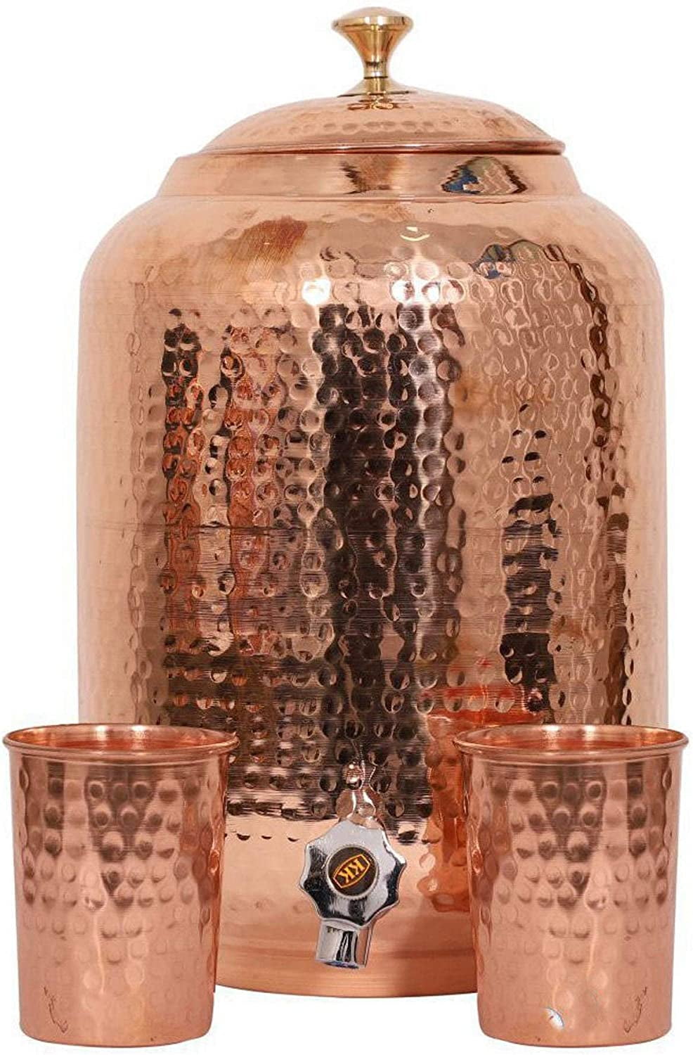 Pure Copper Hammered Design Water Pot 4 Liter Dispenser Container Matka ...