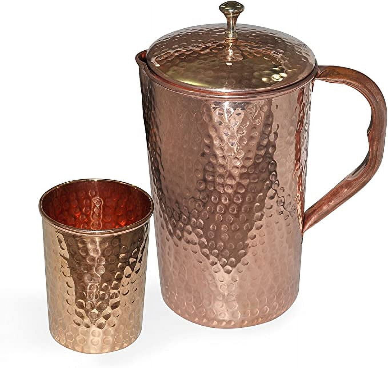 Pure Copper Hammered Water Jug Pitcher and Glass Drinkware Set ...