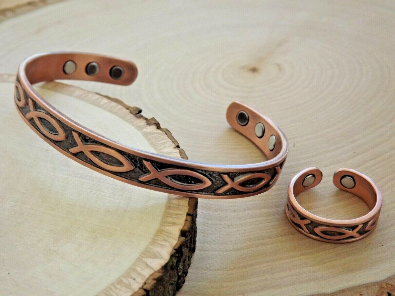 Pure Copper Magnetic Bracelet Ring Set - Solid Copper Bangle Cuff Ring ...