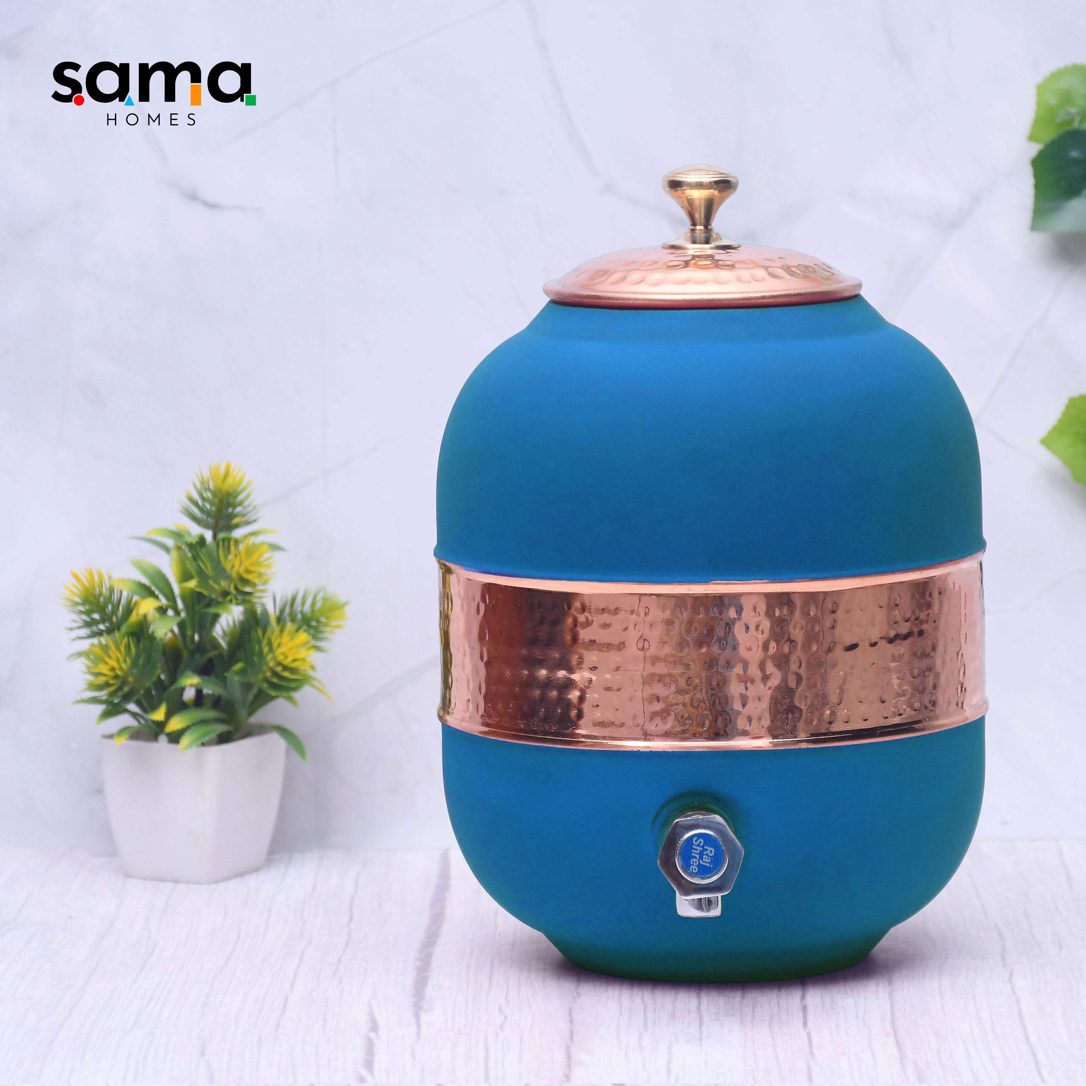 Pure Copper Silk Blue Half Hammered Water Dispenser (Matka) Capacity ...