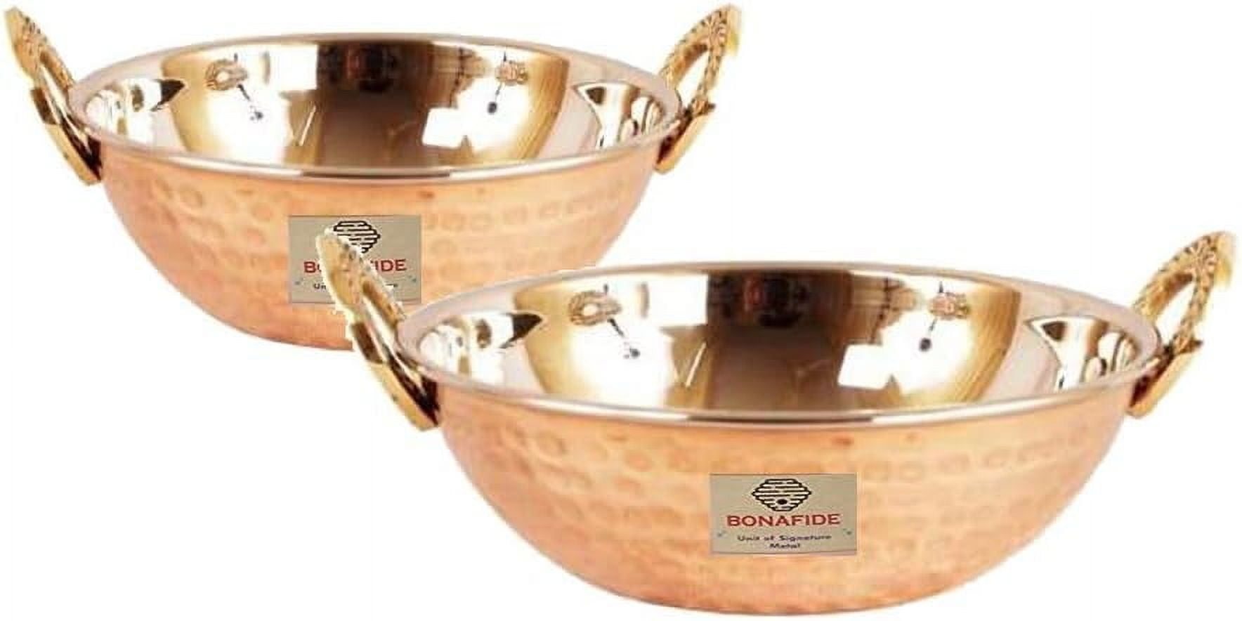 Pure Copper Stainless Steel Bowls with Solid Brass Handle for Indian ...