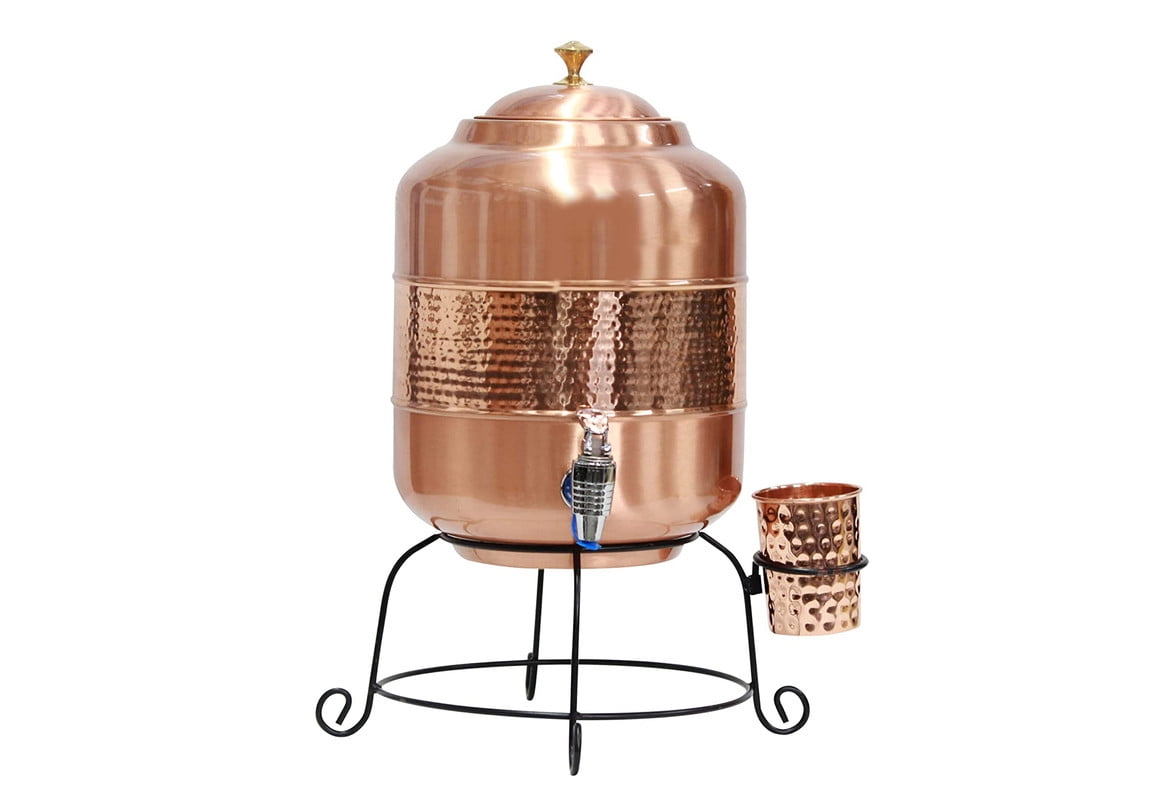 Pure Copper Stand Water Dispenser Pot Matka Half Hammered for Storing ...