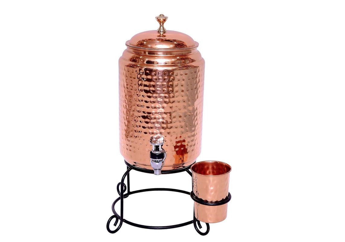Pure Copper Stand Water Dispenser Pot Matka Hammered for Storing Water ...