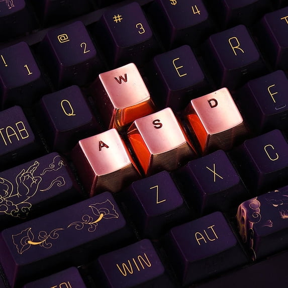 Pure Copper WASD Keycaps Set, Cherry Profile Thick Metal Artisan Keys ...