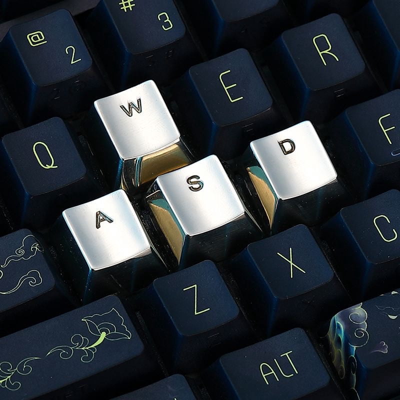 Pure Copper WASD Keycaps Set, Cherry Profile Thick Metal Artisan Keys ...