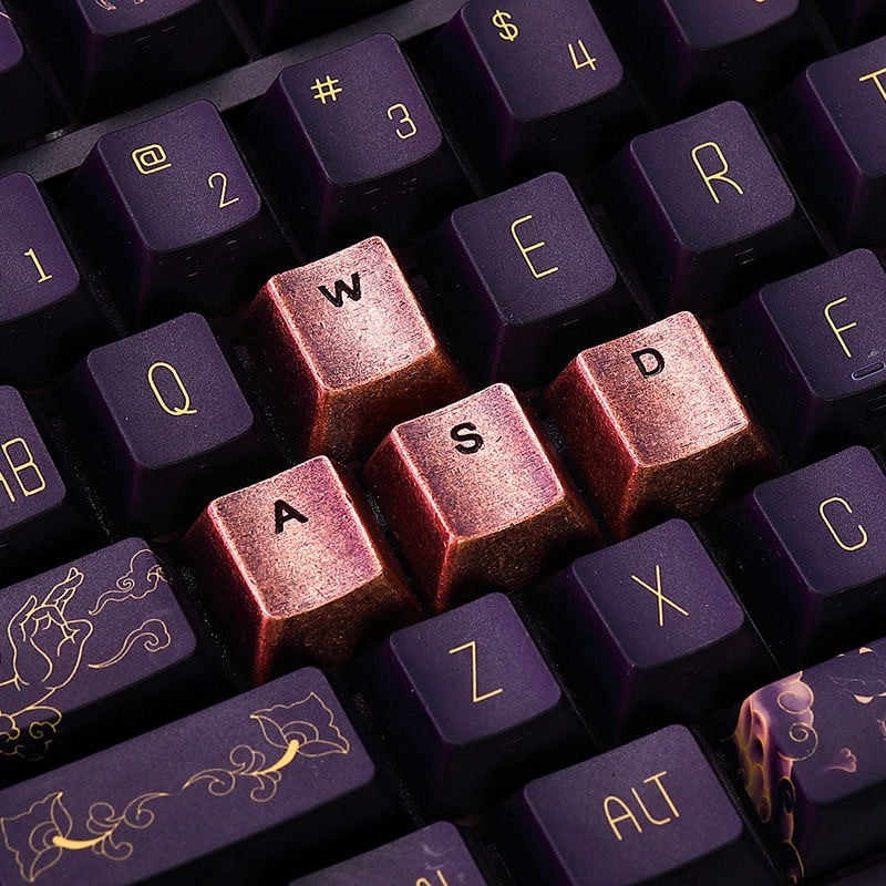 Pure Copper WASD Keycaps Set, Cherry Profile Thick Metal Artisan Keys ...
