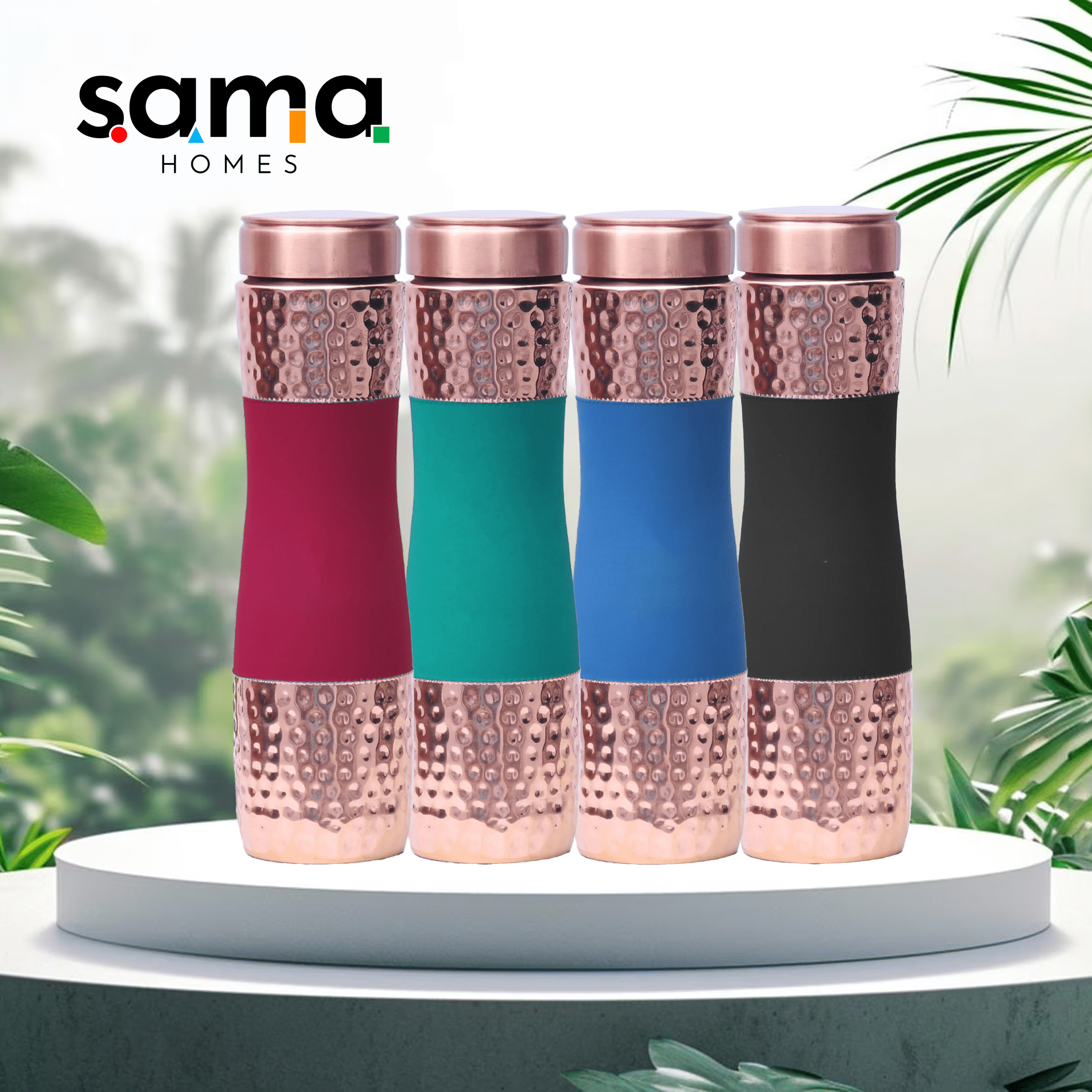 Pure Copper Water Bottle | Combo | RGBB set of 4 - Red, Green, Blue and ...