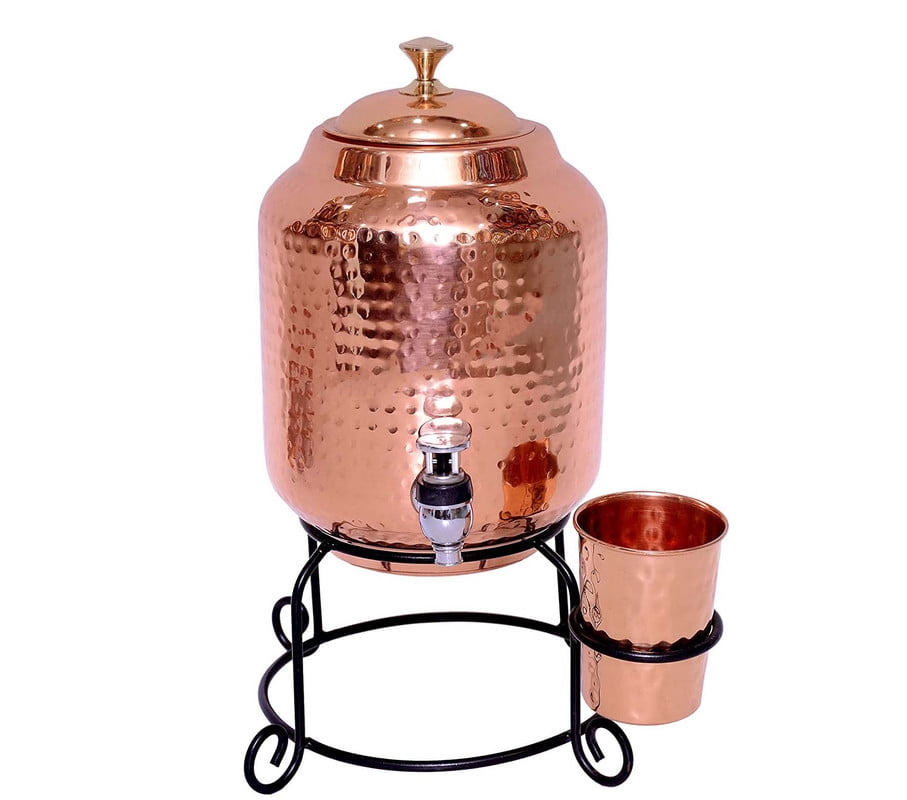 Pure Copper Water Dispenser Pot Matka Hammered with Stand for Storing ...