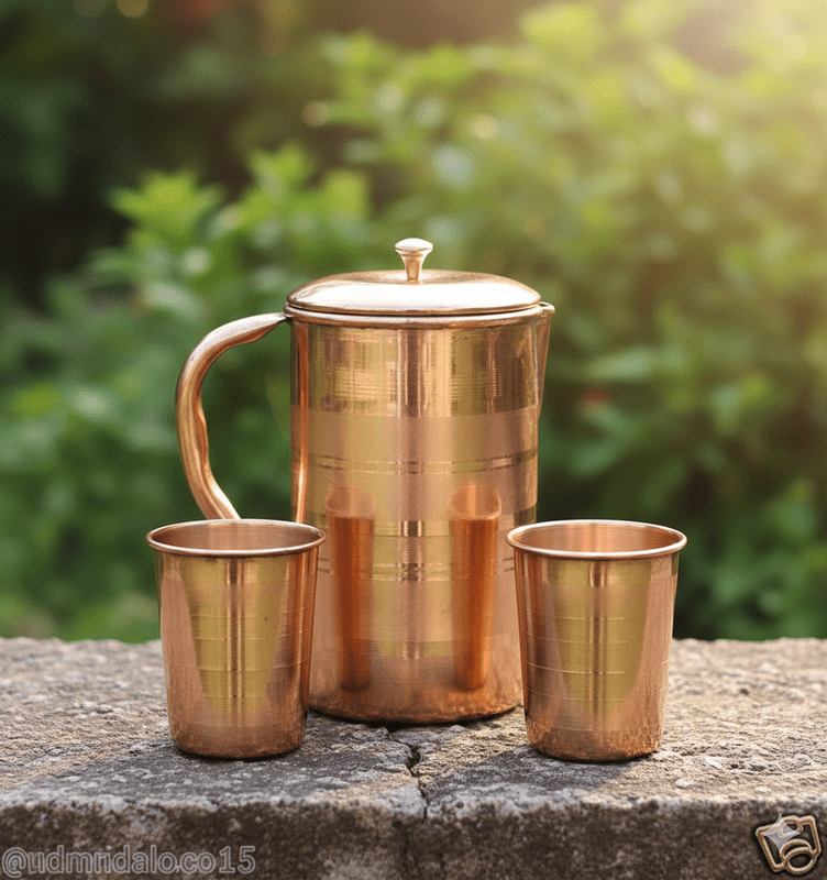 Pure Copper Water Jug with 2 Glasses | Ayurvedic Healthy Drinkware Set ...