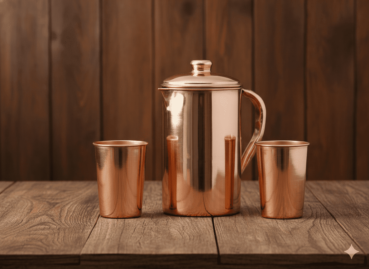 Pure Copper Water Jug with 2 Glasses | Ayurvedic Healthy Drinkware Set ...