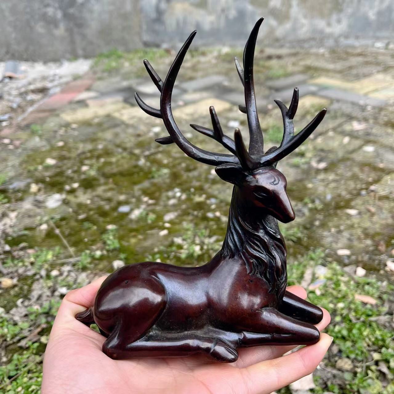 Pure Copper sitting deer Statue Sculpture, Brass deer Statuette ...
